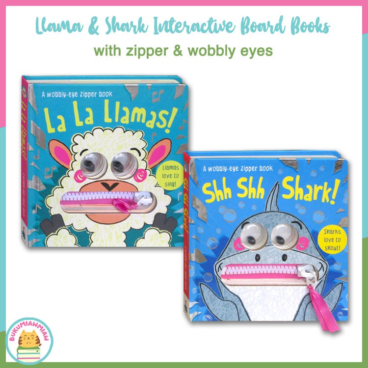 Jual Llama & Shark Interactive Board Books with zipper & wobbly eyes ...