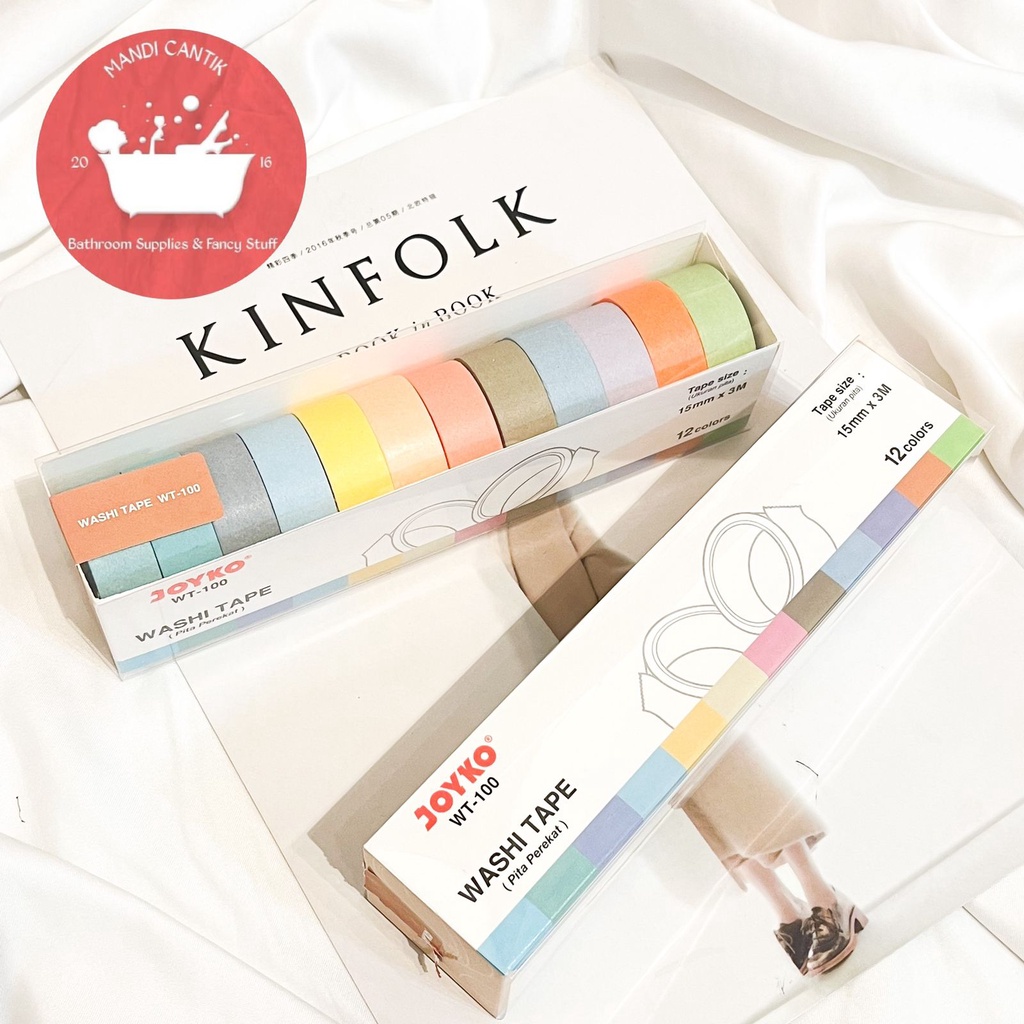 Jual Washi Tape Joyko isi 12 + box WT100 warna warni pastel earth tone ...