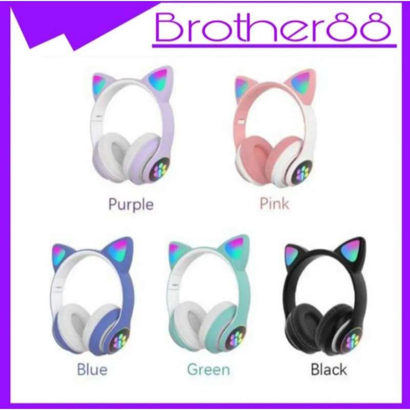 Jual HEADSET HANDSFREE BLUETOOTH EAR CAT LED STN-28 HEADPHONE WIRELESS ...