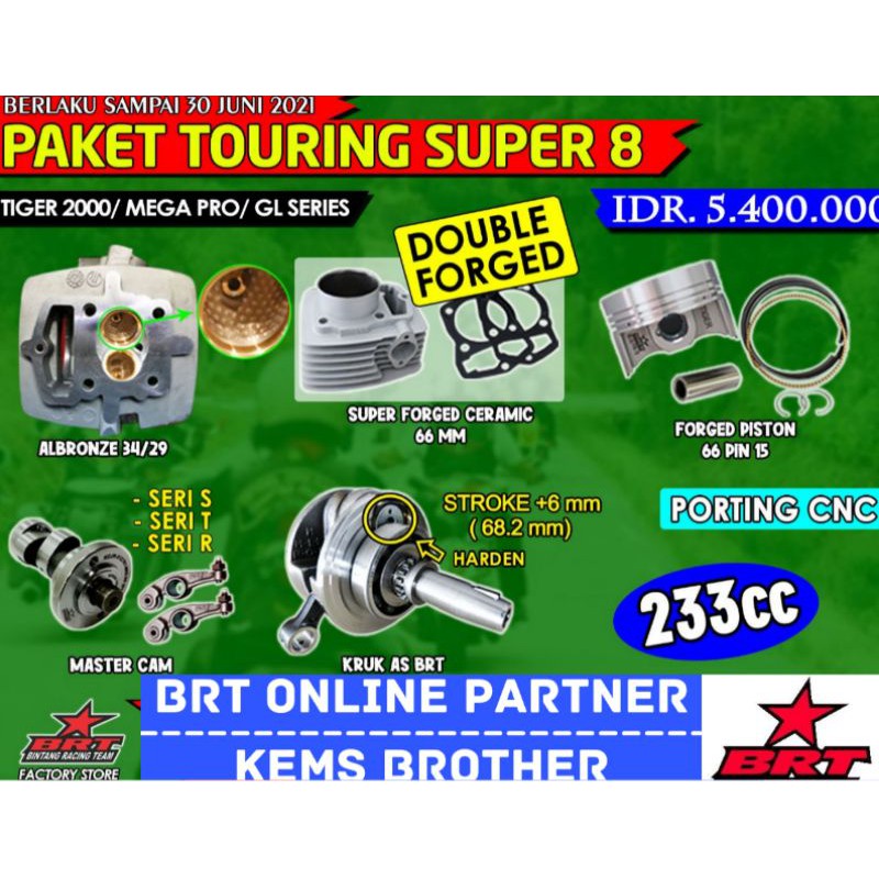 Jual PAKET BRT TIGER TOURING SUPER 8 TOTAL 233CC | Shopee Indonesia