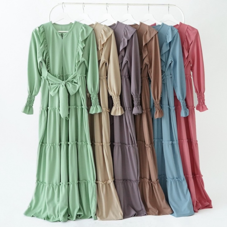 Jual Gamis mayung busui ruffle dada rempel 4 susun (PB 140cm) tali ...