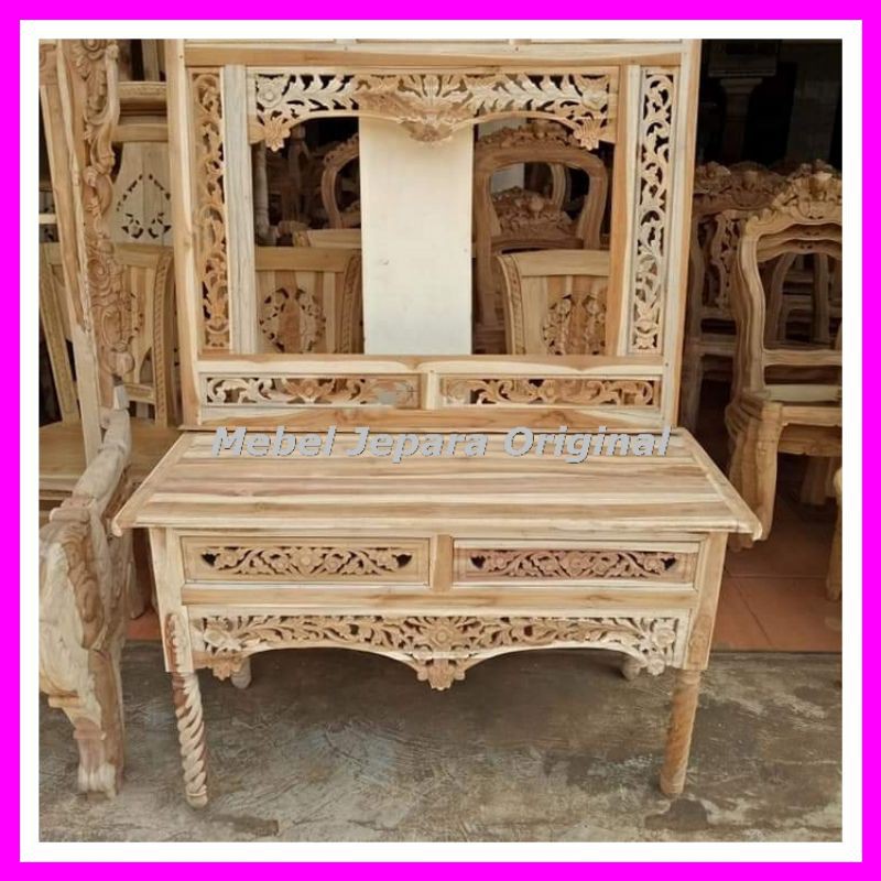 Jual Tolet Unik Kayu Jati Mentahan Meja Rias Full Ukir | Shopee Indonesia
