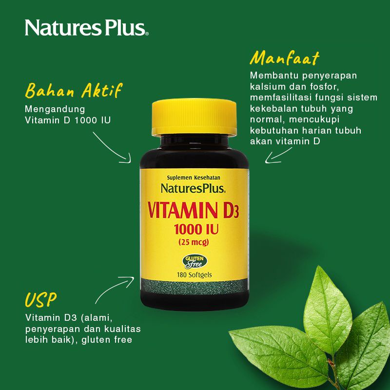 Jual natures plus vitamin D3 1000 imunitas ningkat tulang gigi cegah osteoporosis tinggi badan ...