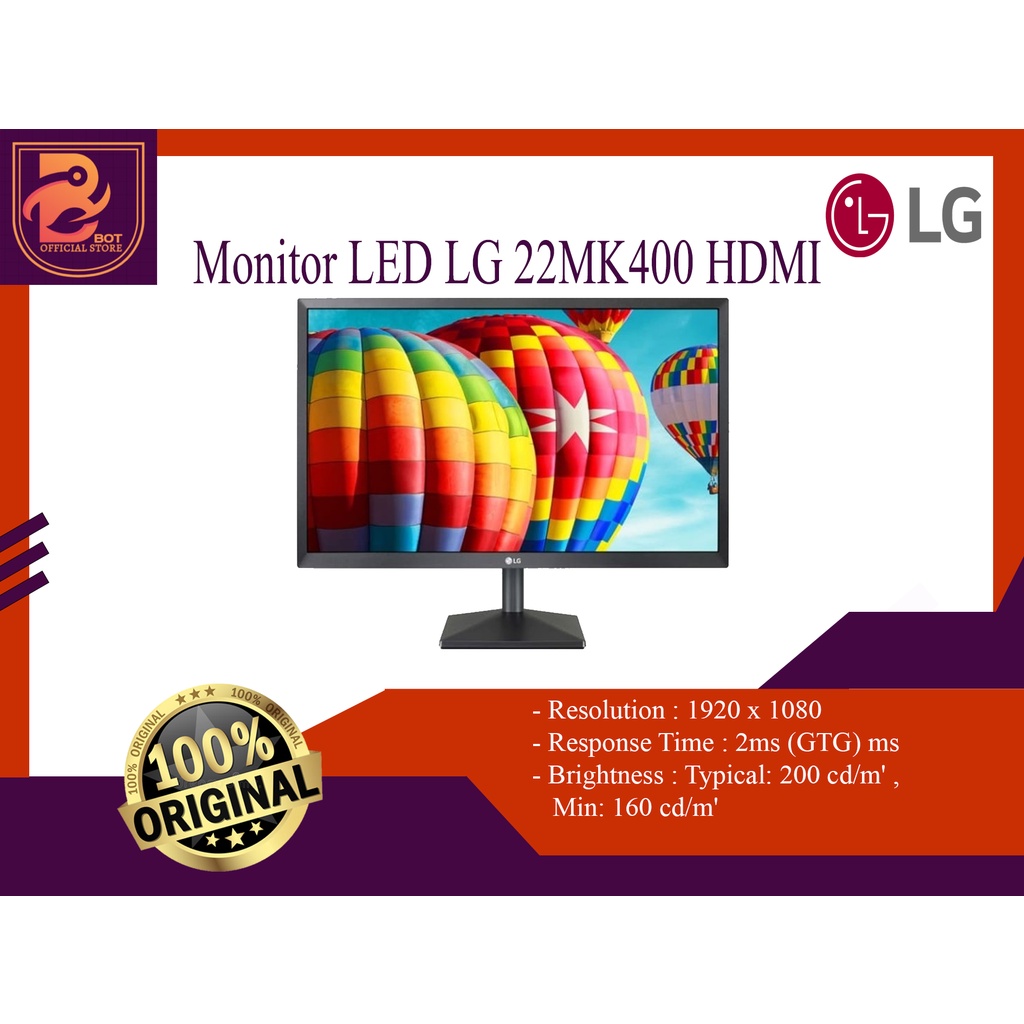 Jual Monitor LED 22" LG 22MK400 / 22MK400H 1080P HDMI 75hz Original ...