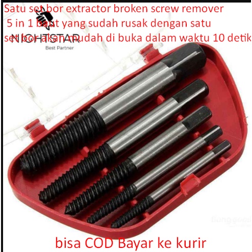 Jual Satu set bor extractor broken screw remover 5 in 1 baut yang sudah ...