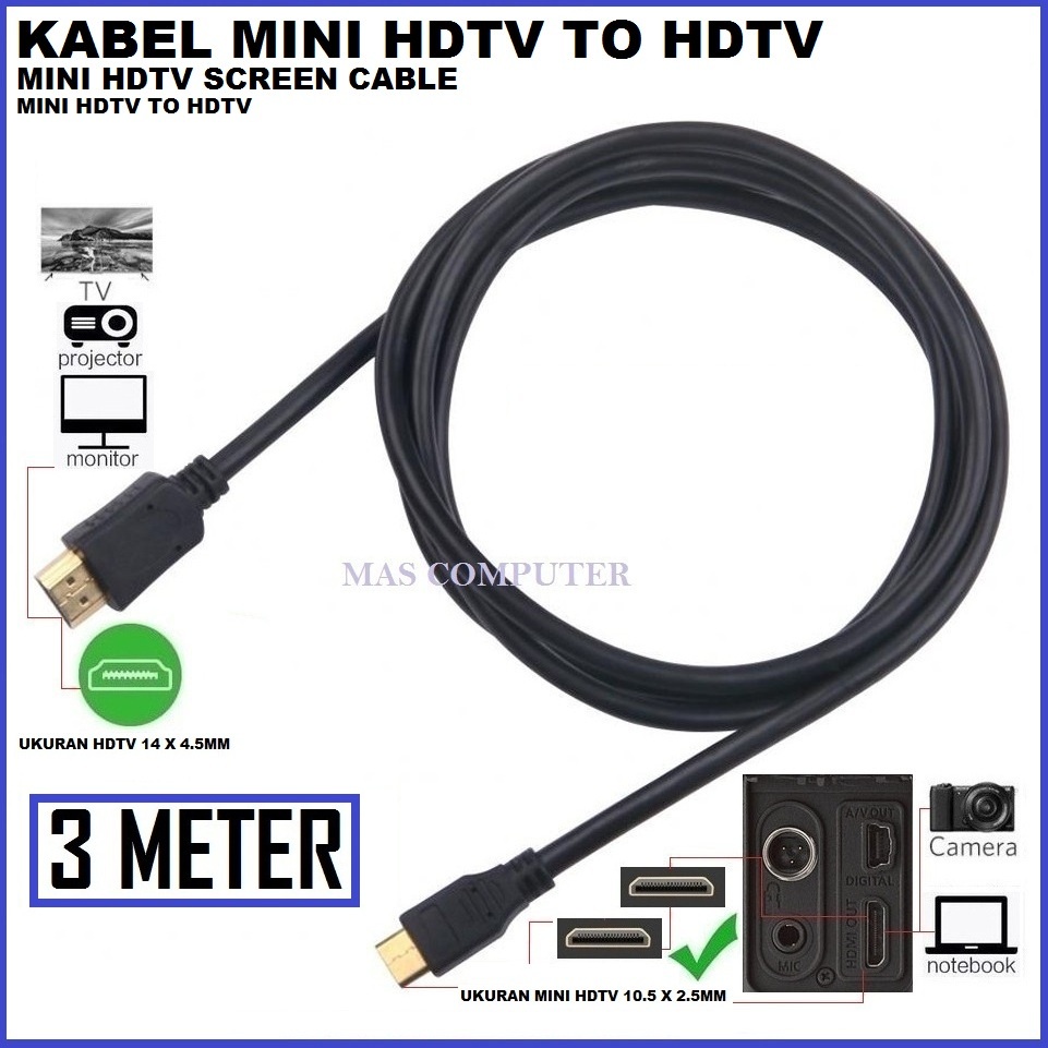 Jual Kabel Mini Hdtv Panjang 3Meter / Mini Hdtv to Hdtv / Kabel Mini ...