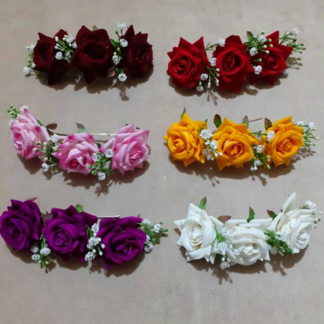 Jual semanggi mawar beludru mini 3 bunga/hiasan sanggul/ hairdo ...
