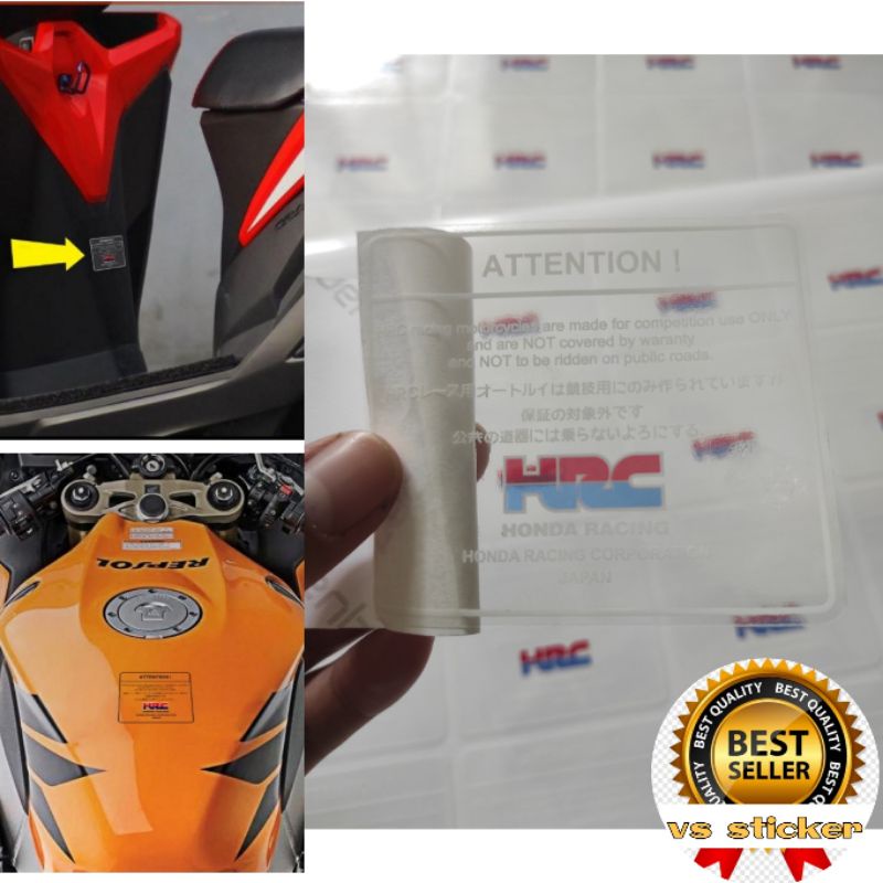Jual STICKER PRINTCUTT WARNING HRC for competition use only transparan ...