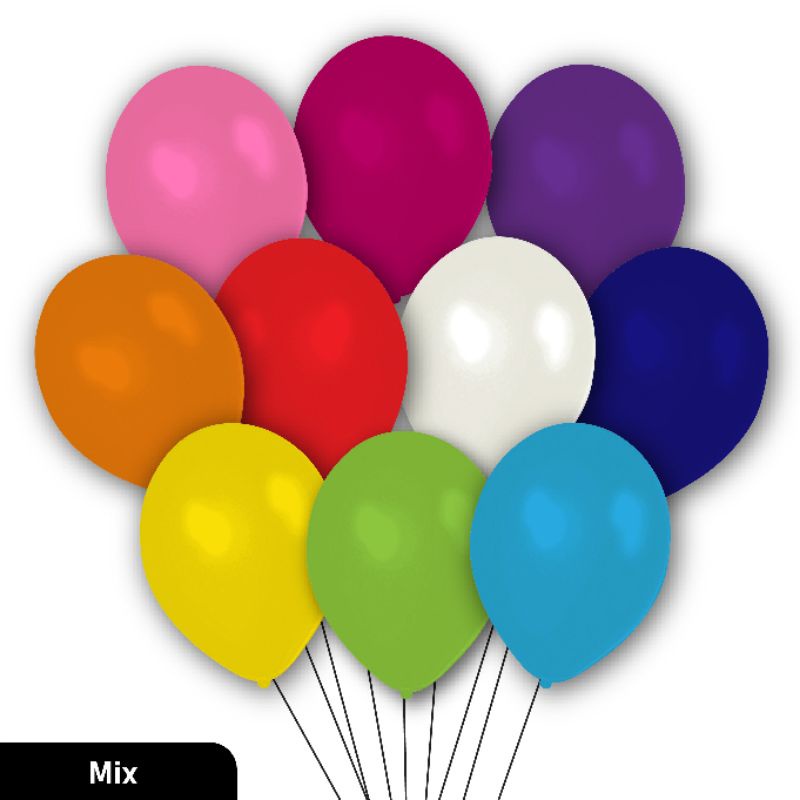 Jual PAKET BALON LATEX ISI 10 POLOS MIX WARNA BALON KARET | Shopee ...