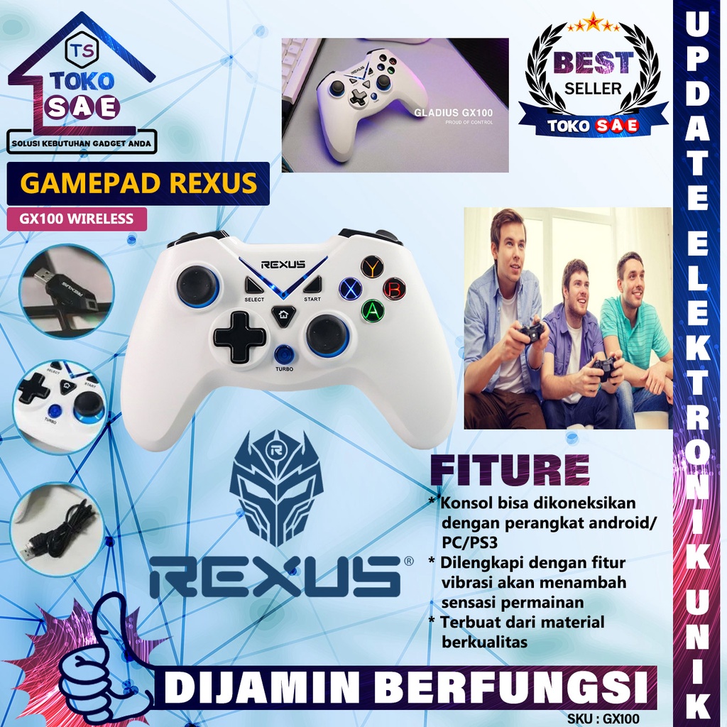Jual Gamepad REXUS Gladius GX100 Joystick Gaming Controller Wireless ...