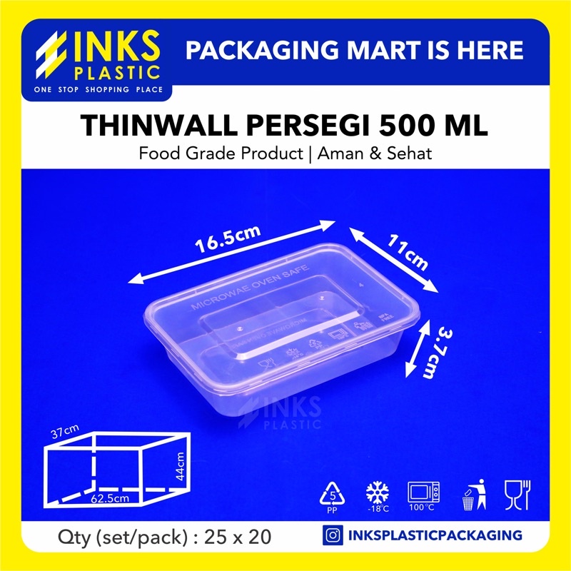 Jual Thinwall 500 ml persegi panjang rectangle/kotak makan ( 25 pcs ) | Shopee Indonesia