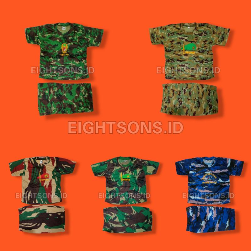 Jual Setelan Anak Kaos Baju Tentara Anak Lengan Pendek Loreng Doreng Army Tentara | Shopee Indonesia