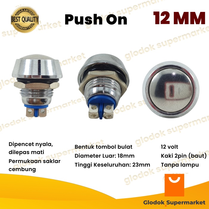 Jual Switch Metal 12mm Push On 2 Pin Saklar Stainless 12 mm Tombol 12v ...
