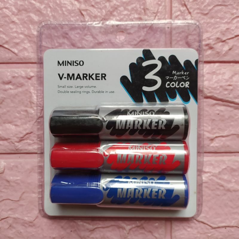 Jual MINISO V-Marker 3-Colour Penanda Spidol Papan Tulis Merah Biru ...