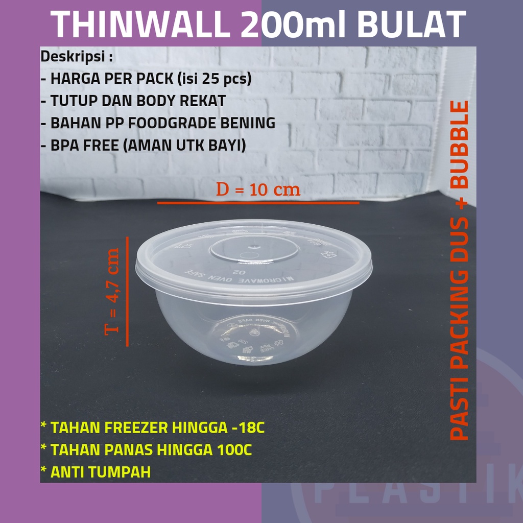 Jual Thinwall 200ml Bulat Mangkok Plastik Cup Salad Bowl Pudding Kotak ...