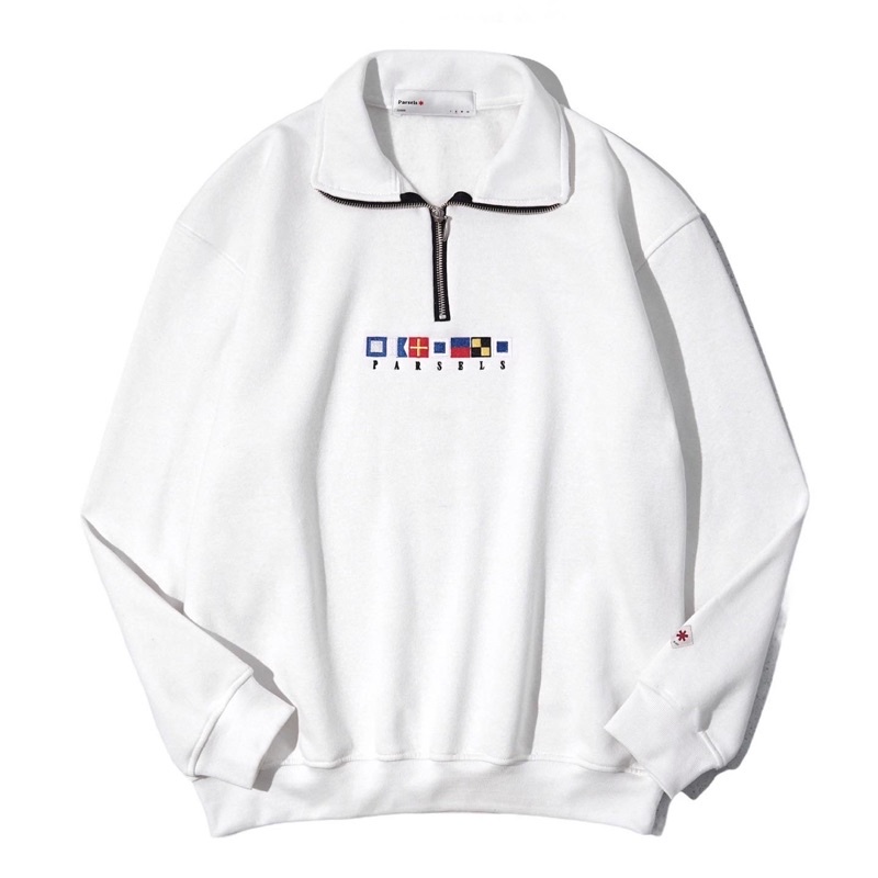 Jual PARSELS - Maritime White Quarter Zip Sweatshirt | Half Zip ...