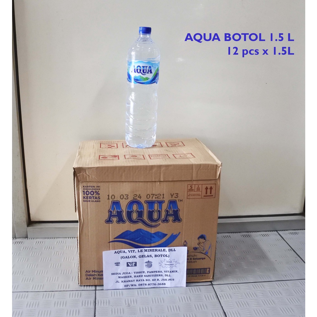 Jual Aqua Botol 1500 ml 1 Dus Isi 12 pcs (Gojek/Grab) | Shopee Indonesia