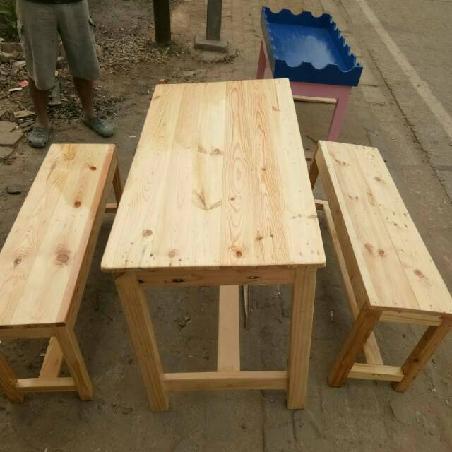 Jual MEJA MAKAN MEJA BAKSO FUL KAYU VERNI NATURAL 120X60X75CM (1SET ...