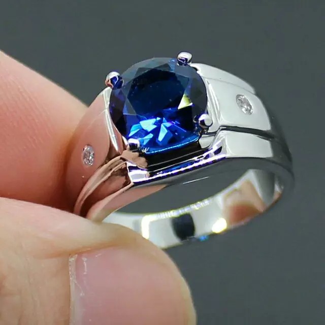 Jual Cincin Pria Eternal Round Blue Sapphire Stainless Steel Solitaire ...