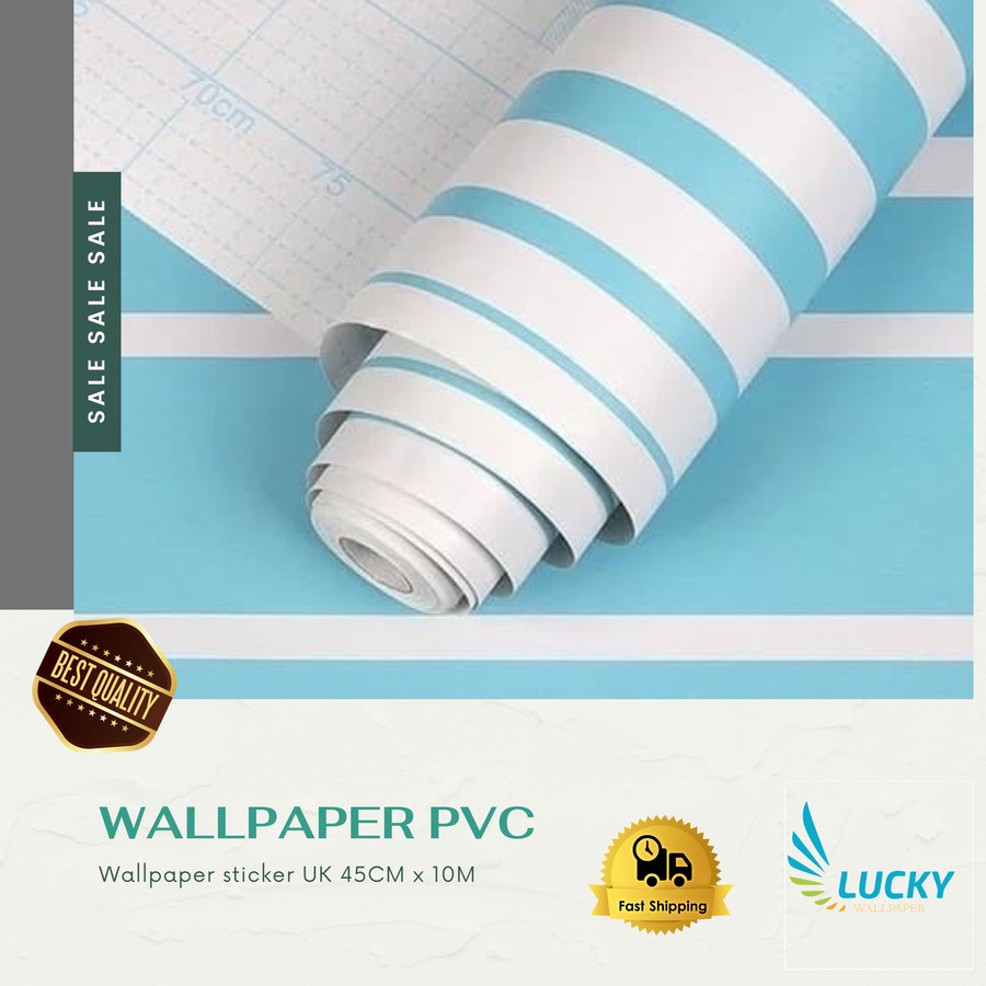 Jual Wallpaper Garis Biru Putih 45cm X 10m Wallpaper Stiker Dinding