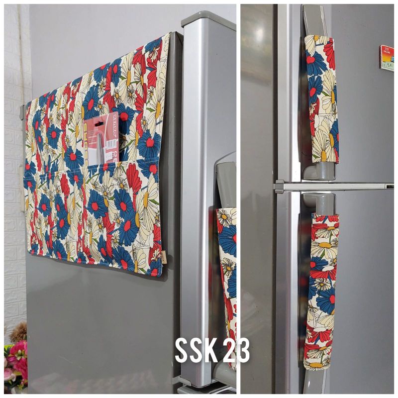 Jual Satu Set Taplak Kulkas, Tutup Kulkas Dua Pintu ( 1 pcs Taplak Kulkas 45×120 cm + 2 Sarung ...