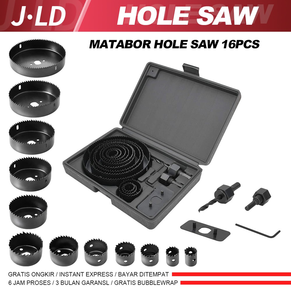 Jual JLD mata bor Hole saw set 16pcs - Mata Bor Holesaw Mata Bor ...