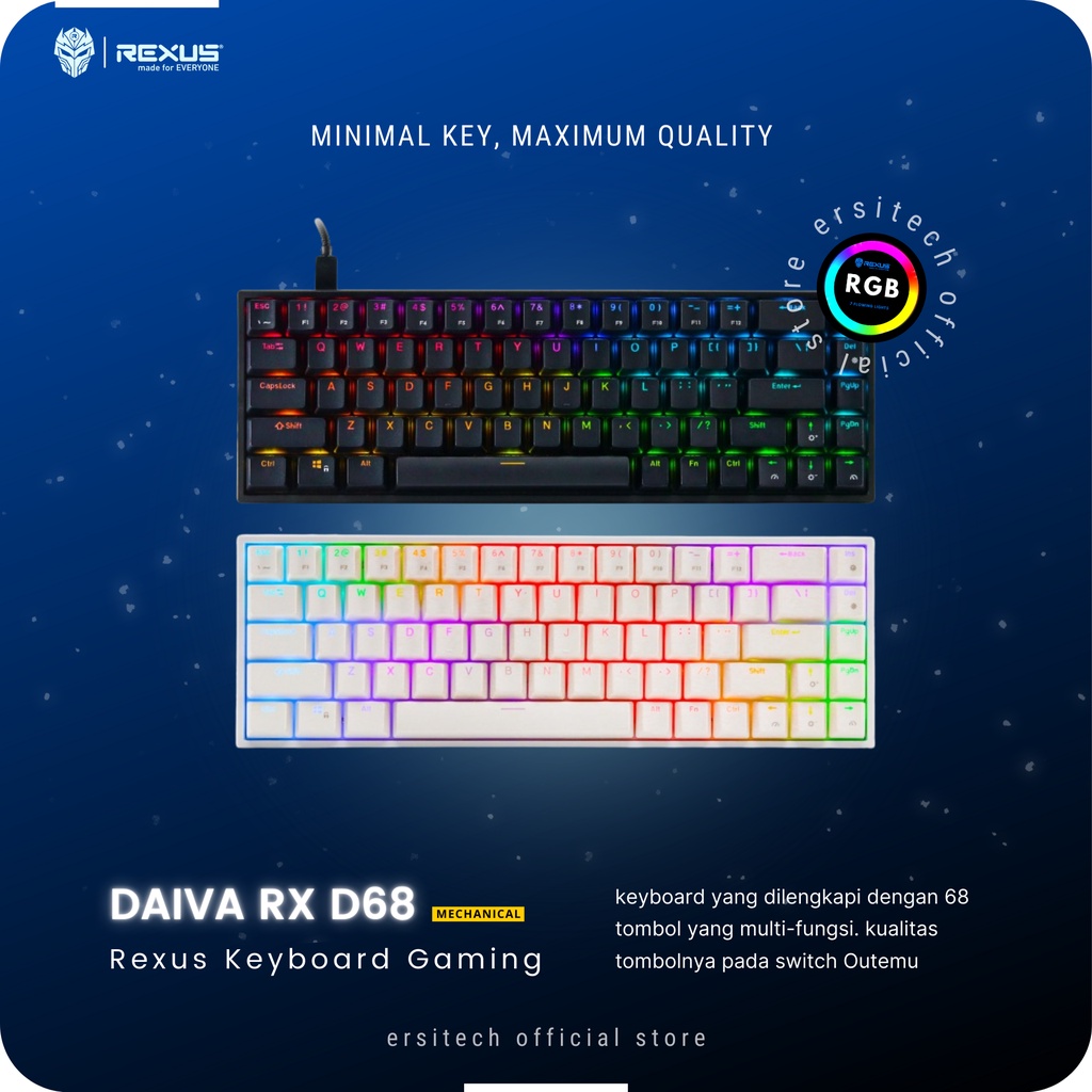 Jual Rexus Daiva RX D68 - Keyboard Gaming Mechanical, Keyboard Gaming ...