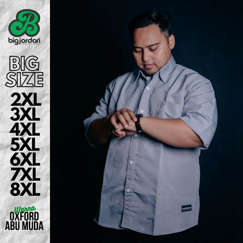 Jual Big Jordan Kemeja Abu Pria Jumbo Lengan Pendek xxxl xxxxl Kemeja Oxford Big Size 5xl 6xl ...