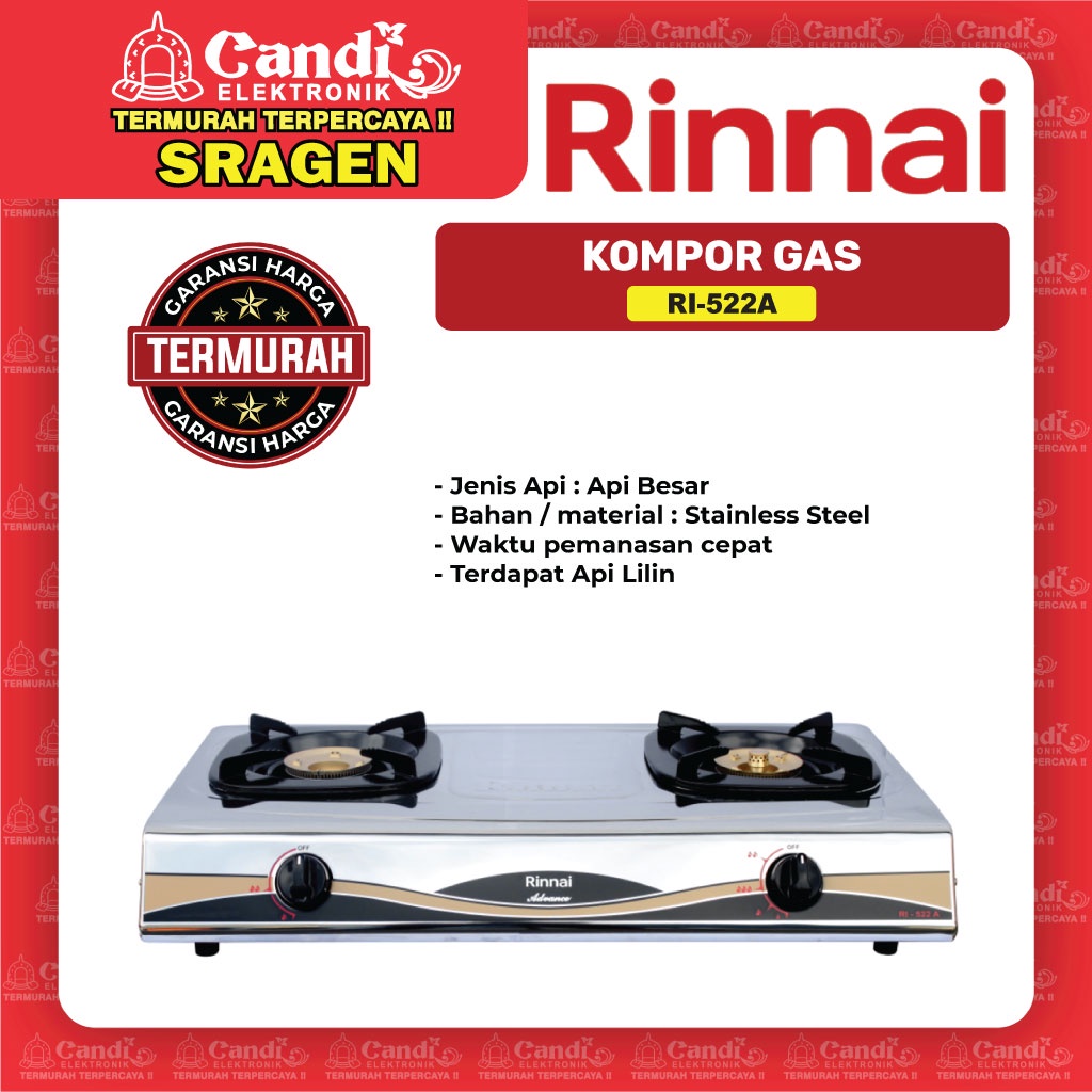 Jual RINNAI Kompor Gas 2 Tungku - RI 522A | Shopee Indonesia