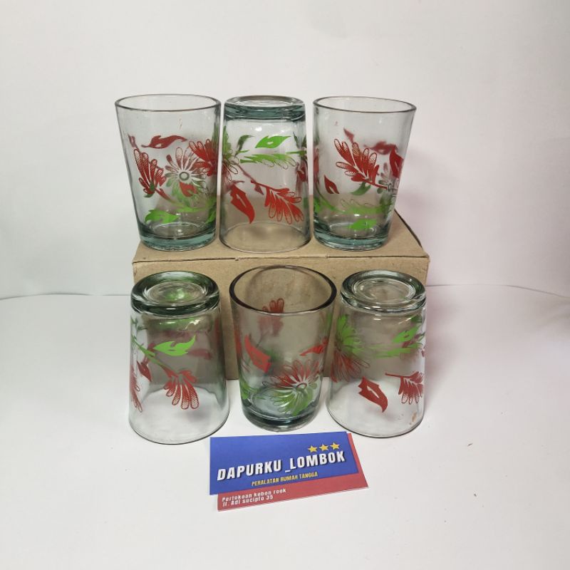 Jual gelas 207 gelas beling gelas bening gelas kaca gelas motif kembang ...