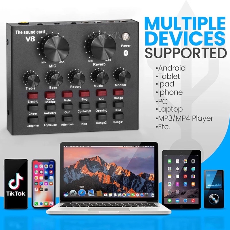 Jual SOUNDCARD SOUND CARD V8 BLUETOOTH LIVE BROADCAST MIXER BLUETOOTH ...