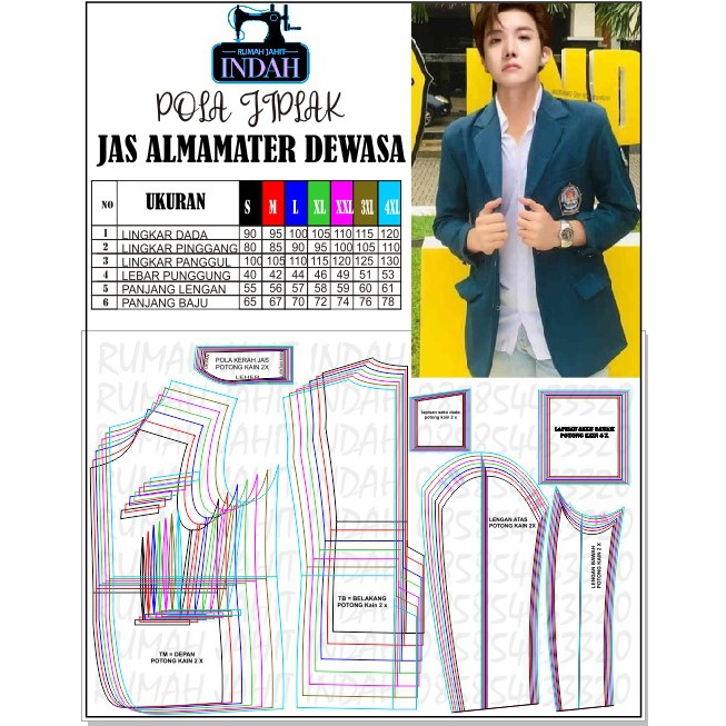 Jual Pola Jahit Pola Baju Pola Jas Almamater Dewasa ukuran S-4XL ...