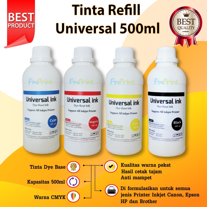Jual Paket Tinta Refill Universal Ink 500ml CMYK, Tinta Botol Dye Base ...