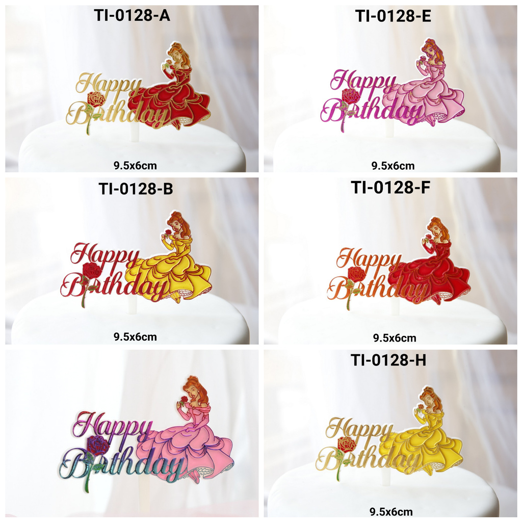 Jual GR-TI-0128 Cake topper kue happy birthday belle beauty and the ...