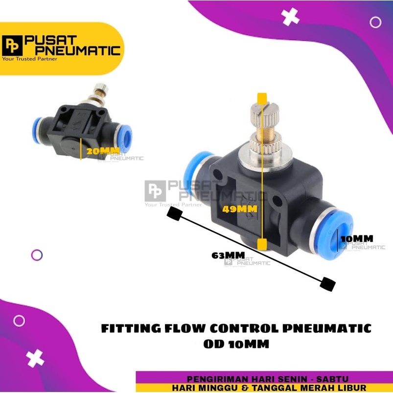 Jual speed control 10mm / pneumatic flow control selang 10mm x 10mm ...