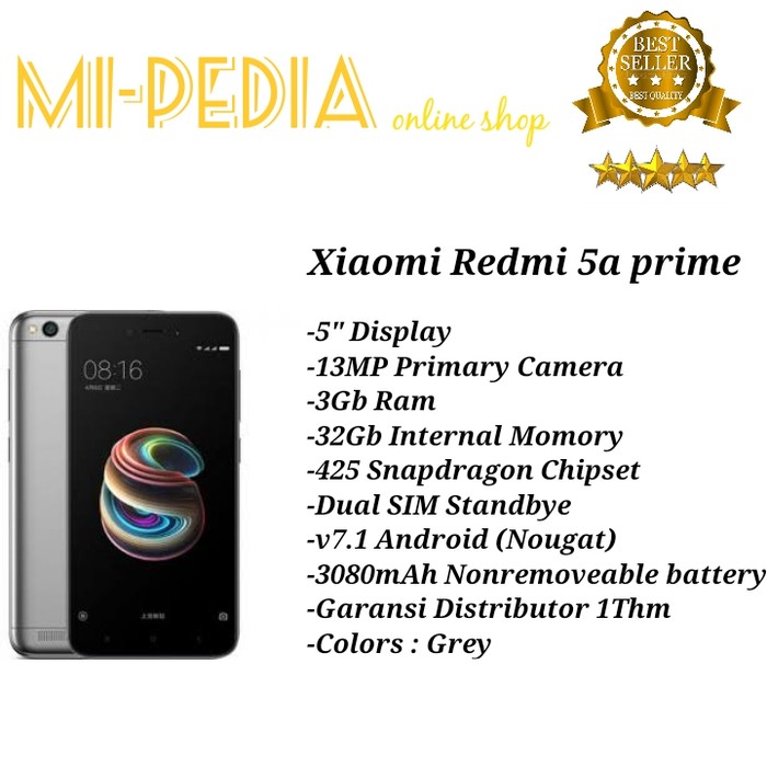 Jual ORIGINAL (ASLI) Xiaomi Redmi 5a Prime Grey Ram 3Gb Internal 32Gb ...