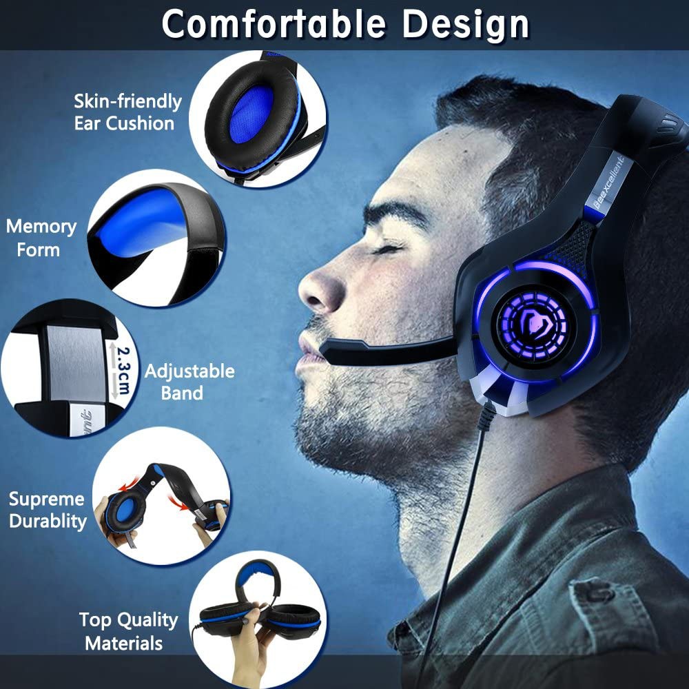 Jual Gaming Headphone Headset LED with Mic Black | Shopee Indonesia