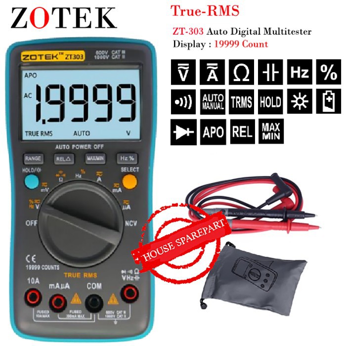 Jual Spart157 Zotek ZT-303 Digital Multimeter 8000 counts True-RMS Back ...