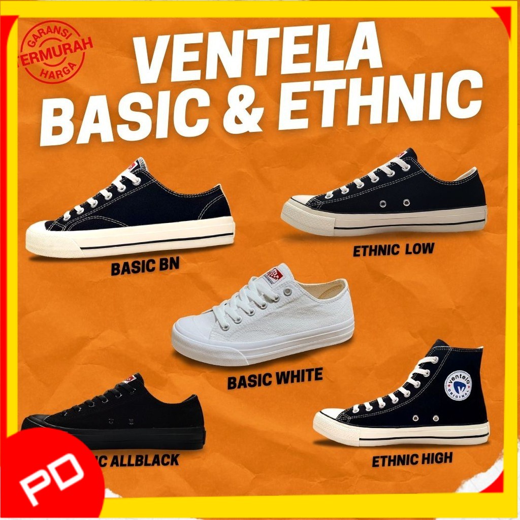 Jual Sepatu Ventela Original Basic Ethnic High Low HI Lo Black Natural AllBlack All White BN ...