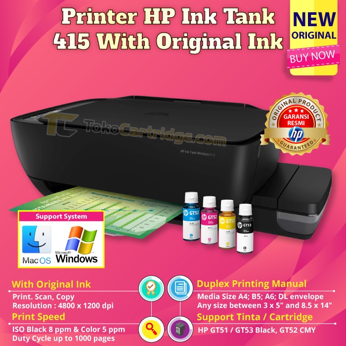 Jual Printer Ink Tank HP 415 Wireless All in One Print Scan Copy WIFI ...