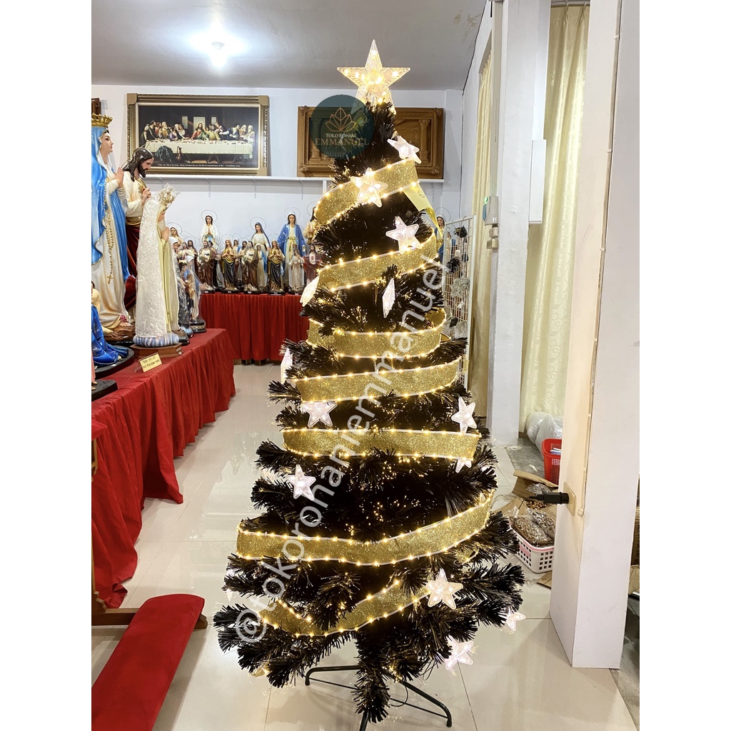 Jual Pohon Natal Optik Warm White + Top Bintang Acrylic dan Pita Gold ...