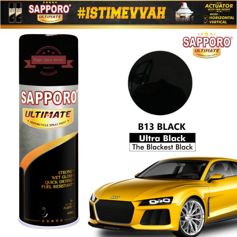 Jual sapporo ultimate black hitam gloss B13 400ml cat semprot spray paint | Shopee Indonesia
