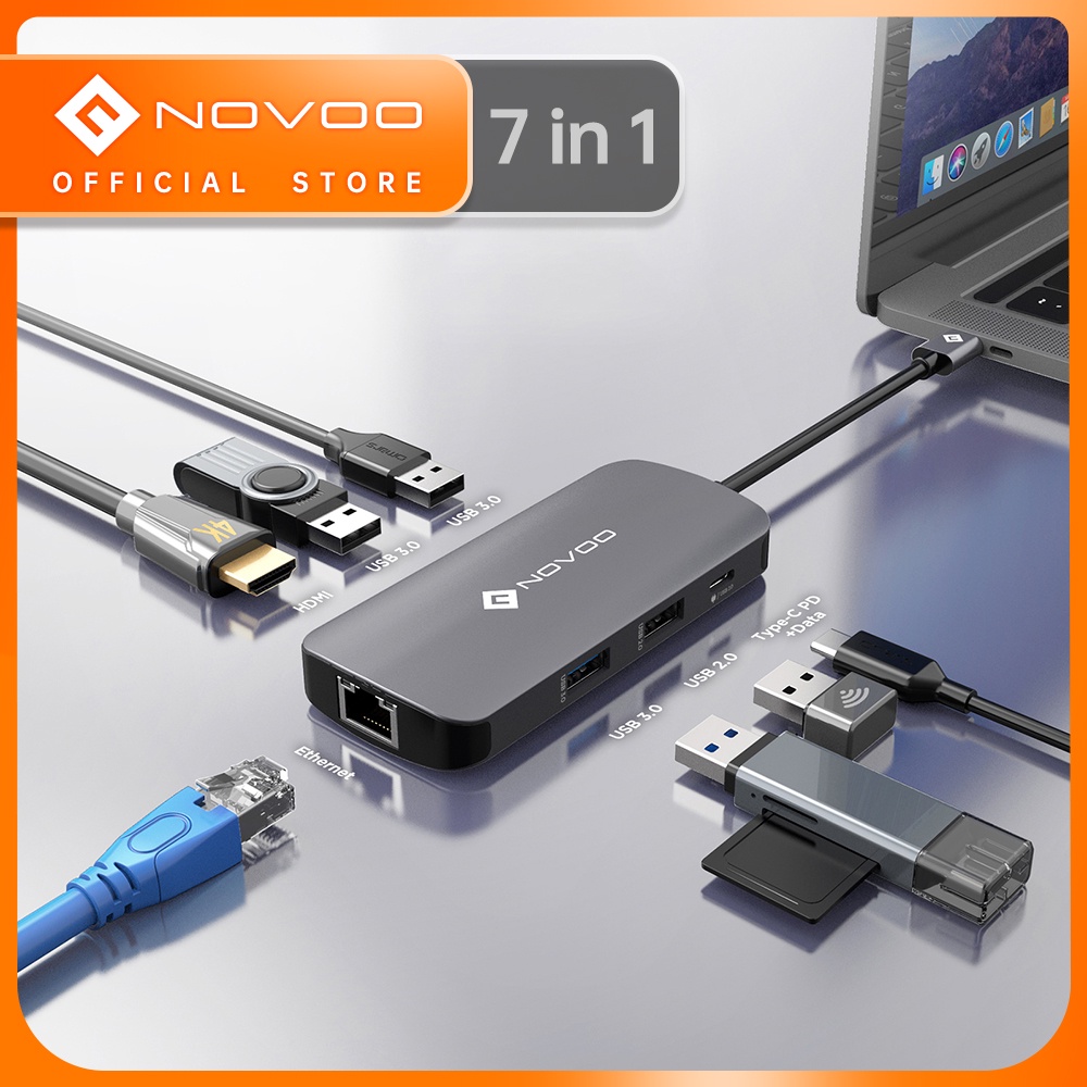 Jual NOVOO type c Hub USB 3.0 7-Port Paduan aluminium Kecepatan Tinggi ...