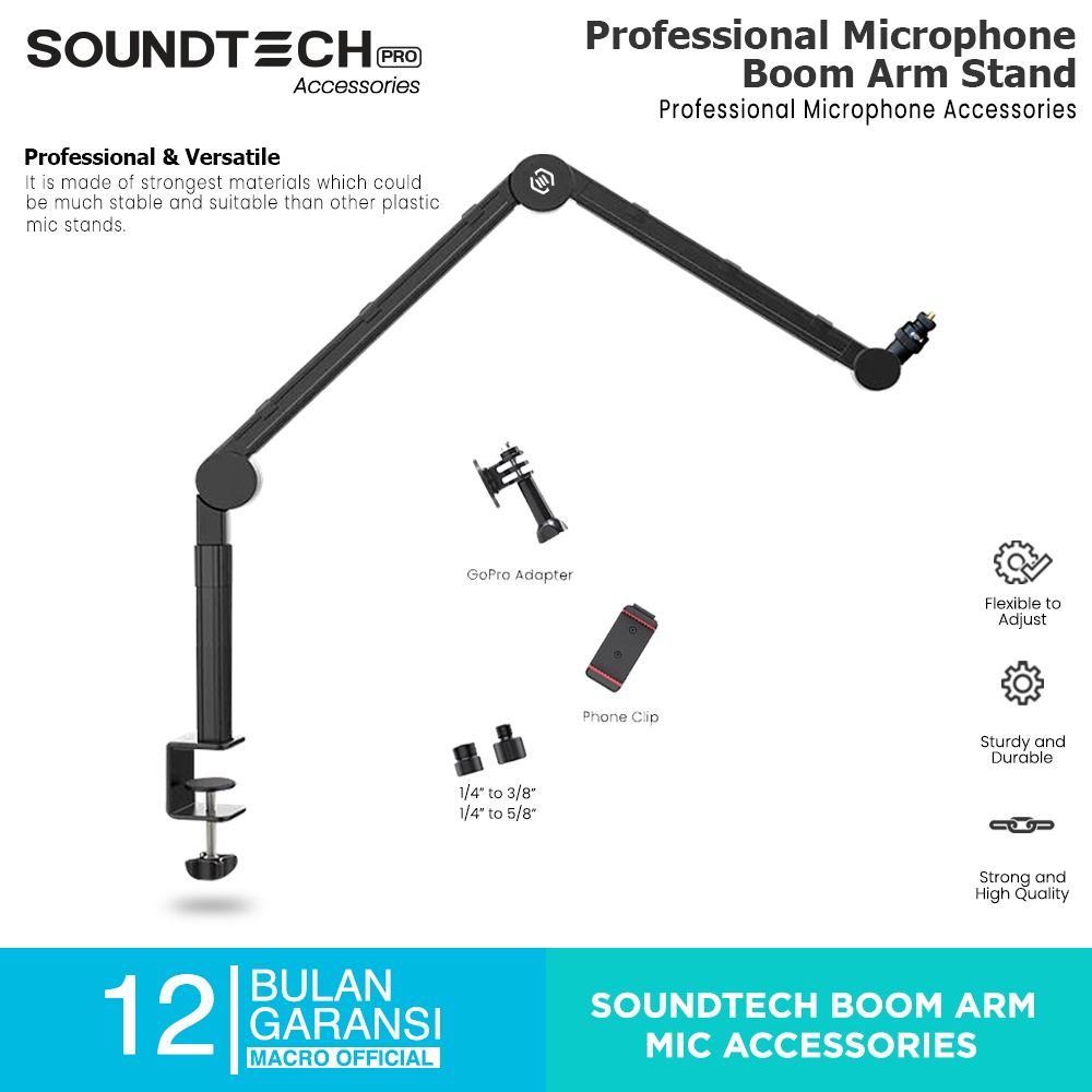 Jual SOUNDTECH Pro Boom Arm Stand 360 Rotate Heavyduty Stand Mic ...
