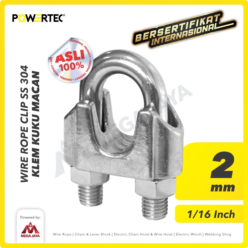 Jual POWERTEC Wire Rope Clip / Klem Seling Kuku Macan SS 304 2mm ...