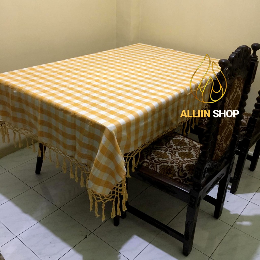 Jual TAPLAK MEJA MAKAN 6 KURSI UKURAN 200cm x 140cm TENUN RAJUT RUMBAI ...