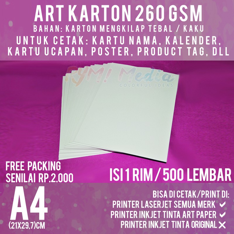 Jual 500 lembar Art Karton 260 gsm A4 / Kertas Art Carton Paper Glossy ...