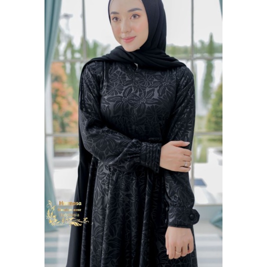 Jual Hermosa gamis syari embos wolpice motif Lili warna hitam.coklat ...