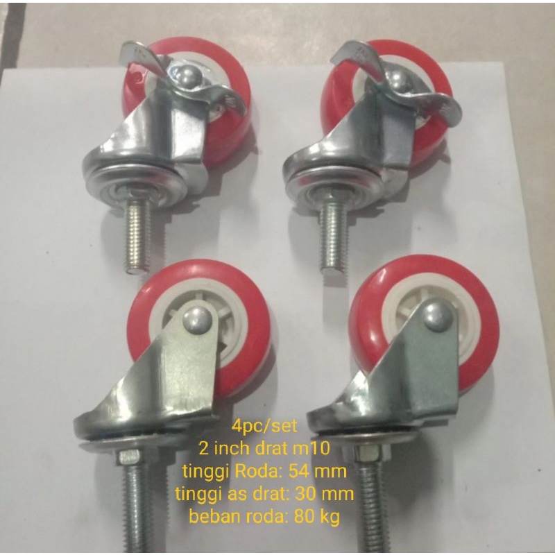 Jual Roda Etalase 2 Inch PU Drat Screw Putar Rem Set Troli | Shopee ...