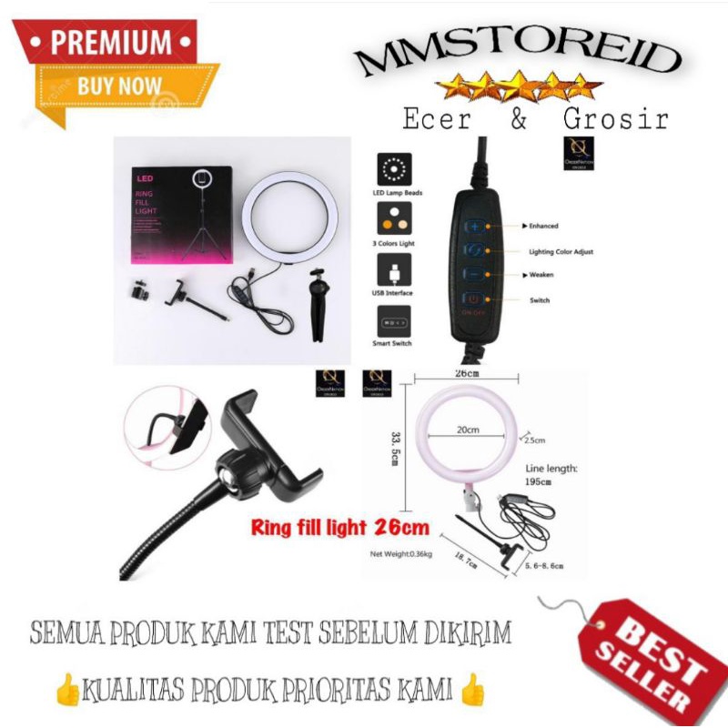 Jual MM - RINGLIGHT LED 26CM LAMPU MAKE UP VLOG TRIPOD MULTI LIVE ...